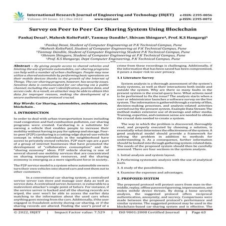 Survey on Peer to Peer Car Sharing System Using Blockchain | PDF