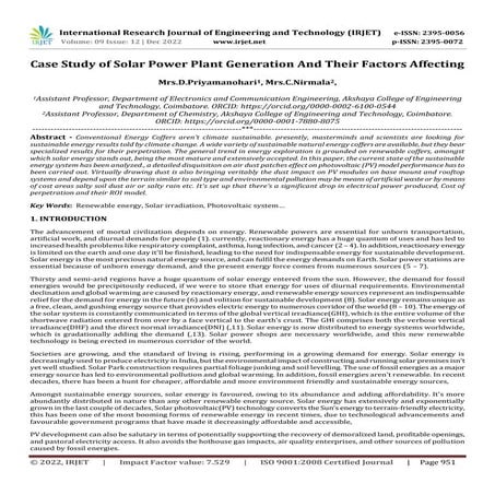 Case Study of Solar Power Plant Generation And Their Factors Affecting ...