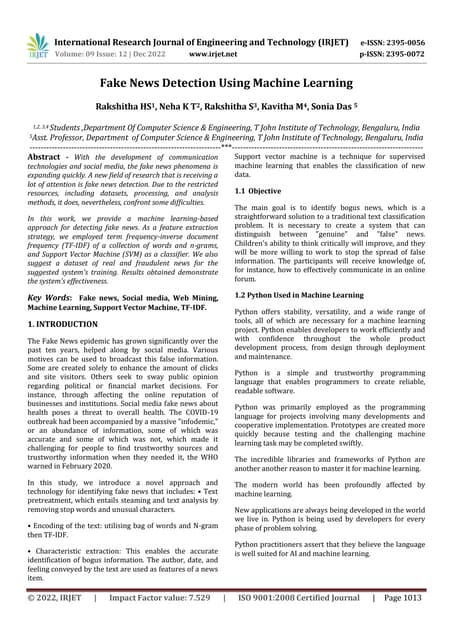 Fake News Detection Using Machine Learning Algorithm Ppt 7020