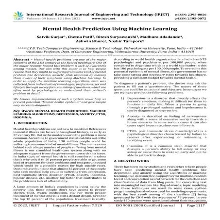 Mental Health Prediction Using Machine Learning | PDF