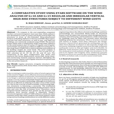 A COMPARATIVE STUDY USING ETABS SOFTWARE ON THE WIND ANALYSIS OF G+10 AND G+15 REGULAR AND ...