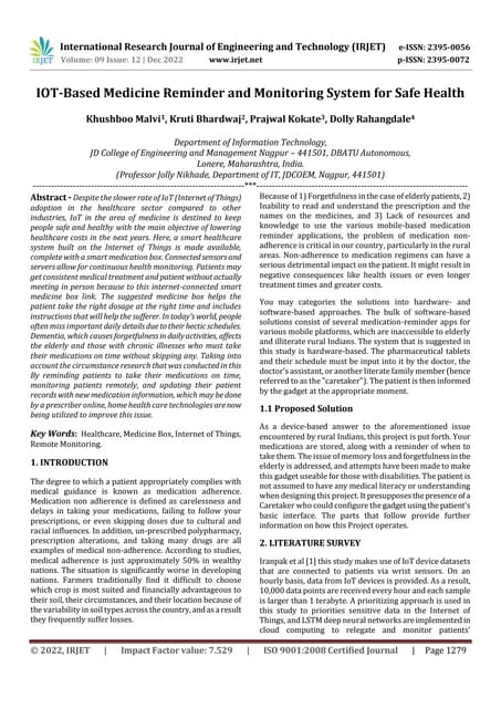 Mediminder: IoT Based Smart Medicine Box | PDF | Internet of Things | Internet