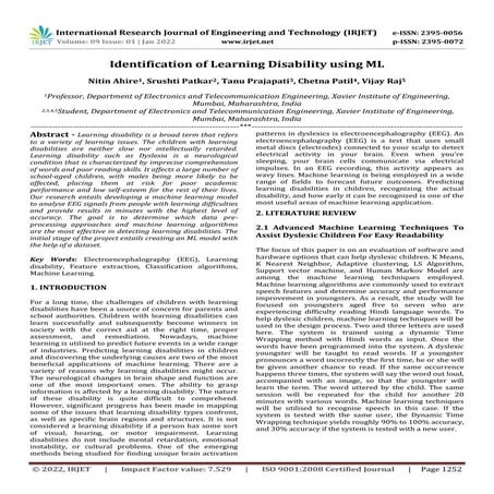 Identification of Learning Disability using ML | PDF