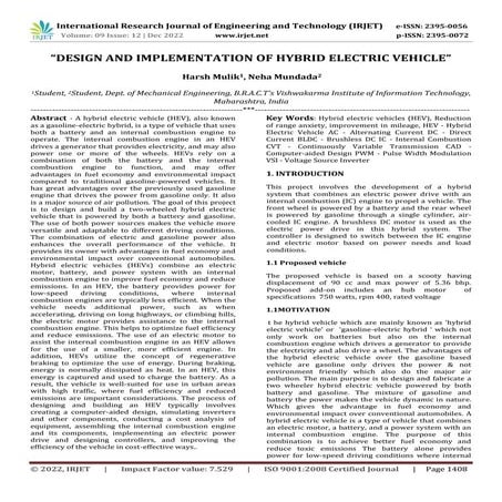 “DESIGN AND IMPLEMENTATION OF HYBRID ELECTRIC VEHICLE” | PDF