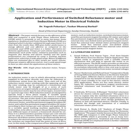 Application and Performance of Switched Reluctance motor and Induction ...