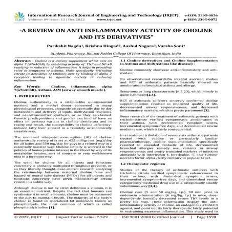 A REVIEW ON ANTI INFLAMMATORY ACTIVITY OF CHOLINE AND ITS DERIVATIVES ...