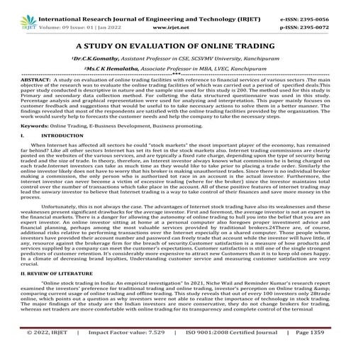 A STUDY ON EVALUATION OF ONLINE TRADING | PDF