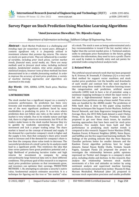 Survey Paper On Stock Prediction Using Machine Learning Algorithms 1516