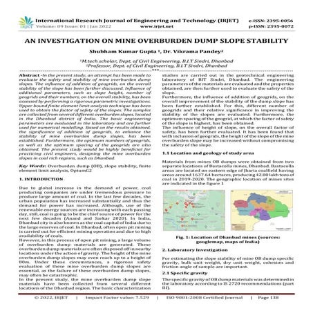AN INVESTIGATION ON MINE OVERBURDEN DUMP SLOPE STABILITY | PDF
