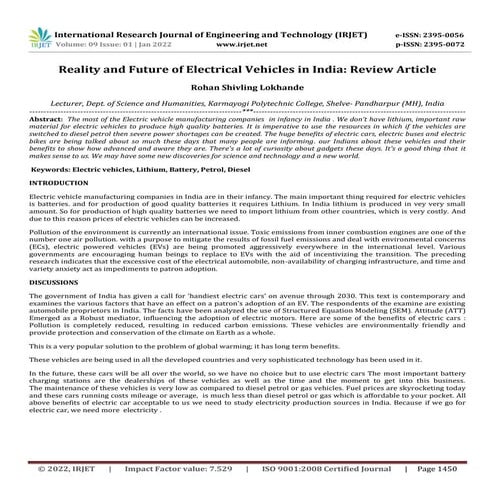 Reality and Future of Electrical Vehicles in India: Review Article | PDF