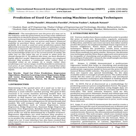 Prediction of Used Car Prices using Machine Learning Techniques | PDF