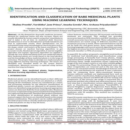 IDENTIFICATION AND CLASSIFICATION OF RARE MEDICINAL PLANTS USING ...