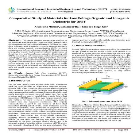 Comparative Study of Materials for Low Voltage Organic and Inorganic ...