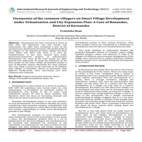 Viewpoints of the common villagers on Smart Village Development under ...