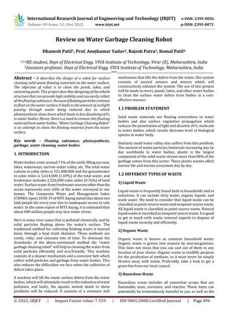 Autonomous Water Surface Cleaning Robot For Smart India Hackathon Pptx