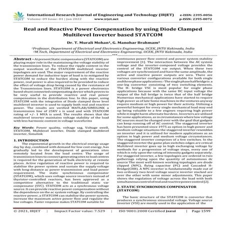 Real And Reactive Power Compensation By Using Diode Clamped Multilevel