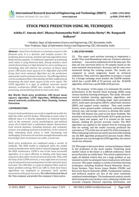 Stock Market Prediction using Machine Learning | PPTX