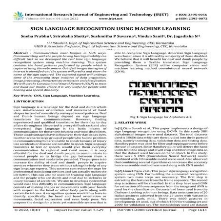 Sign Language Recognition Using Machine Learning Pdf
