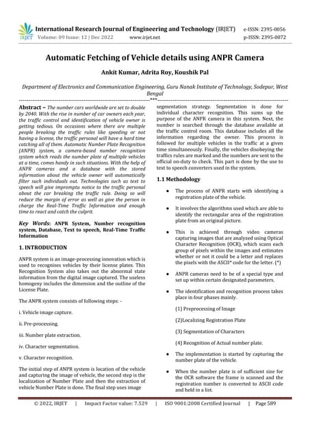 Automatic Number Plate Recognition (ANPR) | PPTX | Cameras and Camcorders | Consumer Electronics