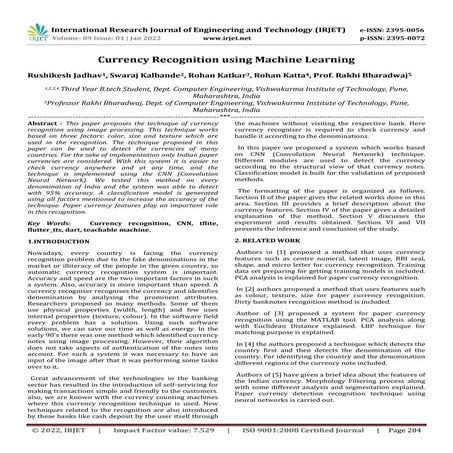 Currency Recognition Using Machine Learning Pdf