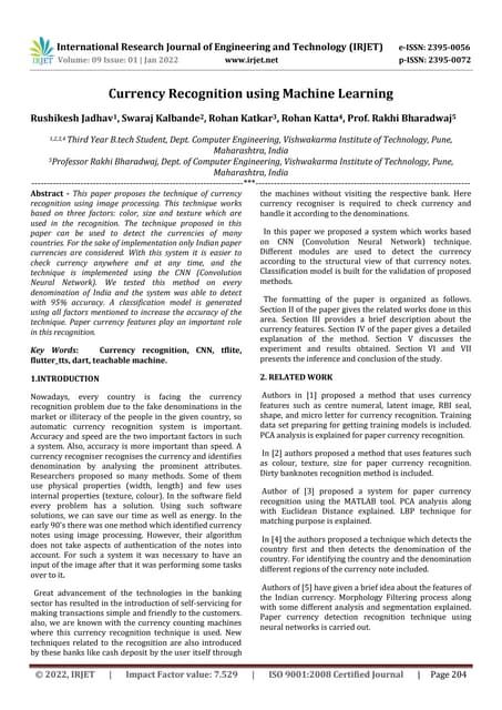 Currency Recognition Using Machine Learning Pdf