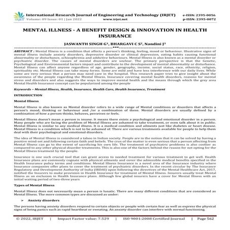 MENTAL ILLNESS - A BENEFIT DESIGN & INNOVATION IN HEALTH INSURANCE | PDF