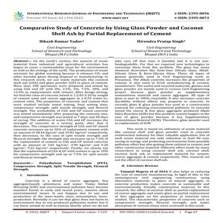 Comparative Study of Concrete by Using Glass Powder and Coconut Shell ...
