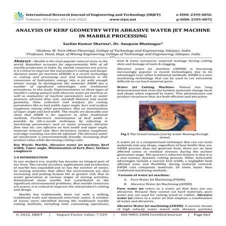 Analysis Of Kerf Geometry With Abrasive Water Jet Machine In Marble Processing Pdf