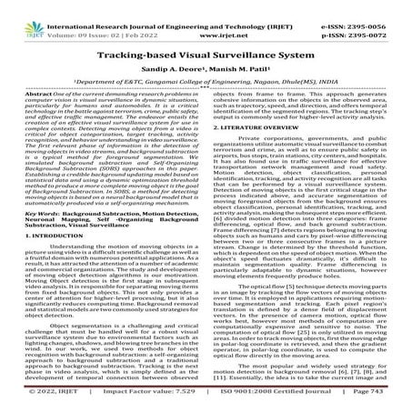 Tracking Based Visual Surveillance System Pdf