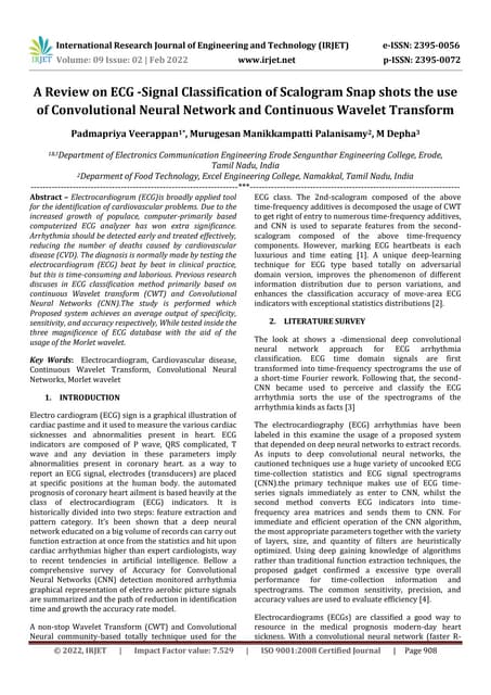 A Review On Ecg Signal Classification Of Scalogram Snap Shots The Use Of Convolutional Neural