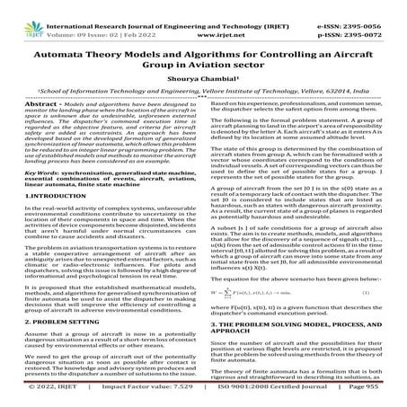 Automata Theory Models and Algorithms for Controlling an Aircraft Group in Aviation sector | PDF
