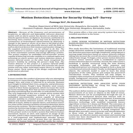 Motion Detection System For Security Using Iot Survey Pdf Home Security Home And Garden