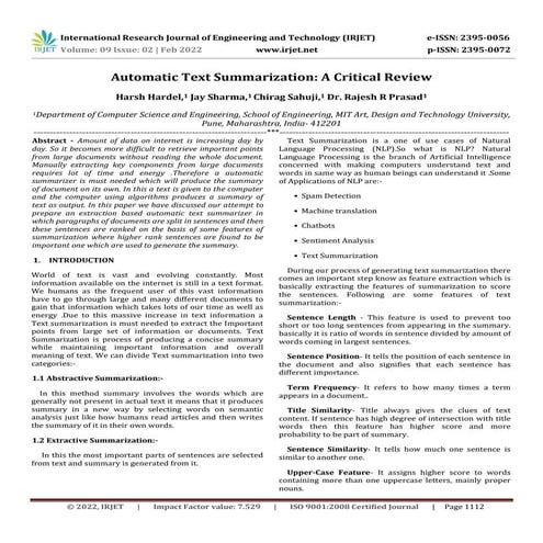 Automatic Text Summarization A Critical Review Pdf