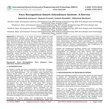 Face Recognition Smart Attendance System- A Survey | PDF