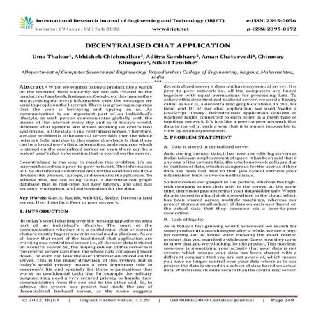 DECENTRALISED CHAT APPLICATION | PDF