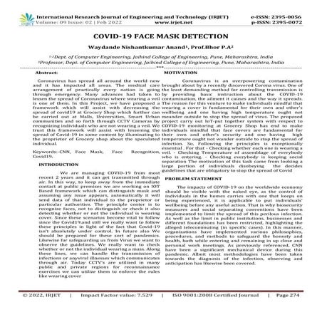 REAL TIME IMPLEMENTATION OF AI-BASED FACE MASK DETECTION SOCIAL ...