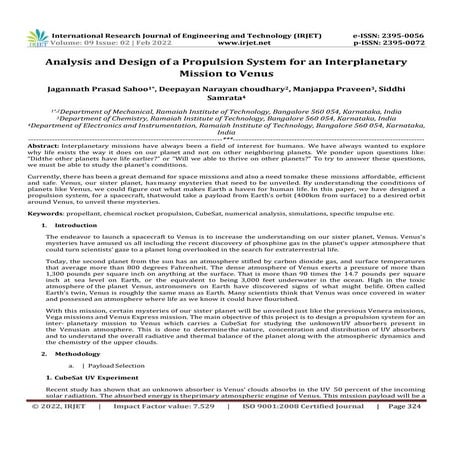 Analysis and Design of a Propulsion System for an Interplanetary Mission to Venus | PDF