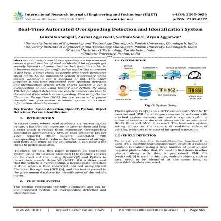 Real Time Automated Overspeeding Detection And Identification System Pdf