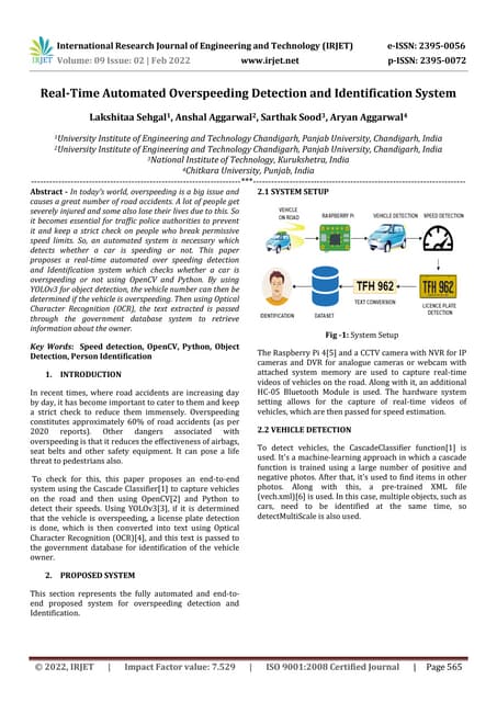 Real Time Automated Overspeeding Detection And Identification System Pdf