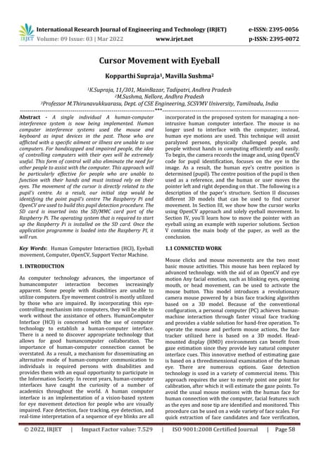Cursor Movement With Eyeball Pdf