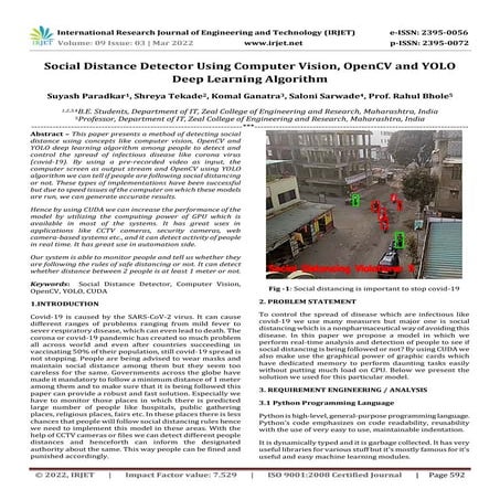 Social Distance Detector Using Computer Vision, OpenCV and YOLO Deep Learning Algorithm | PDF ...