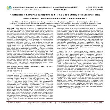Application Layer Security for IoT: The Case Study of a Smart Home | PDF