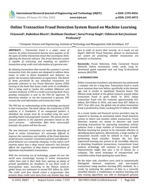 Online Transaction Fraud Detection System Based On Machine Learning Pdf