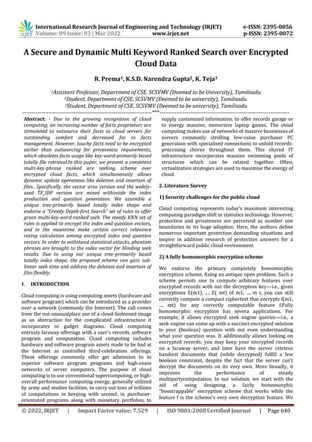 A Secure And Dynamic Multi Keyword Ranked Search Over Encrypted Cloud