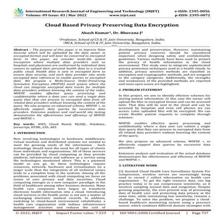 Cloud Based Privacy Preserving Data Encryption Pdf