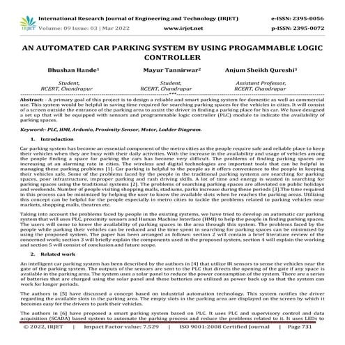 AN AUTOMATED CAR PARKING SYSTEM BY USING PROGAMMABLE LOGIC CONTROLLER ...