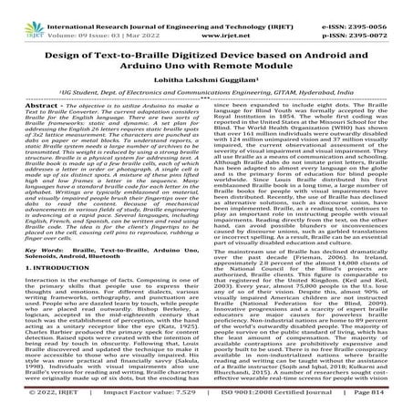 Design of Text-to-Braille Digitized Device based on Android and Arduino Uno with Remote Module ...