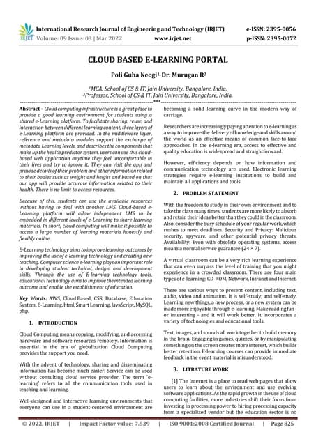 AN OVERVIEW OF CLOUD COMPUTING FOR E-LEARNING WITH ITS KEY BENEFITS ...