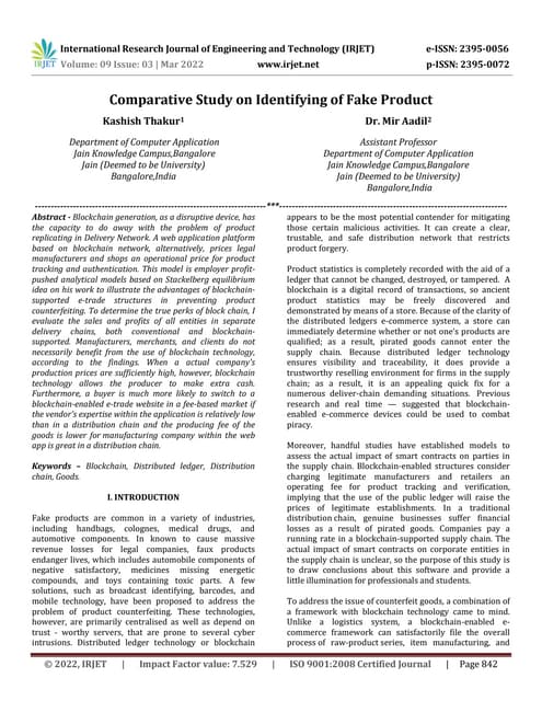 Fake Product Detection Using Blockchain Technology | PDF
