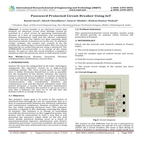 Password Protected Circuit Breaker Using IoT | PDF